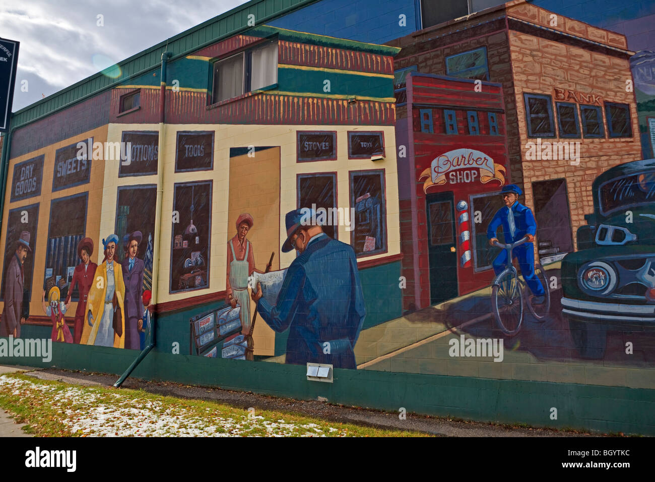 Wall mural on the side of a building in the town of Pincher Creek ...