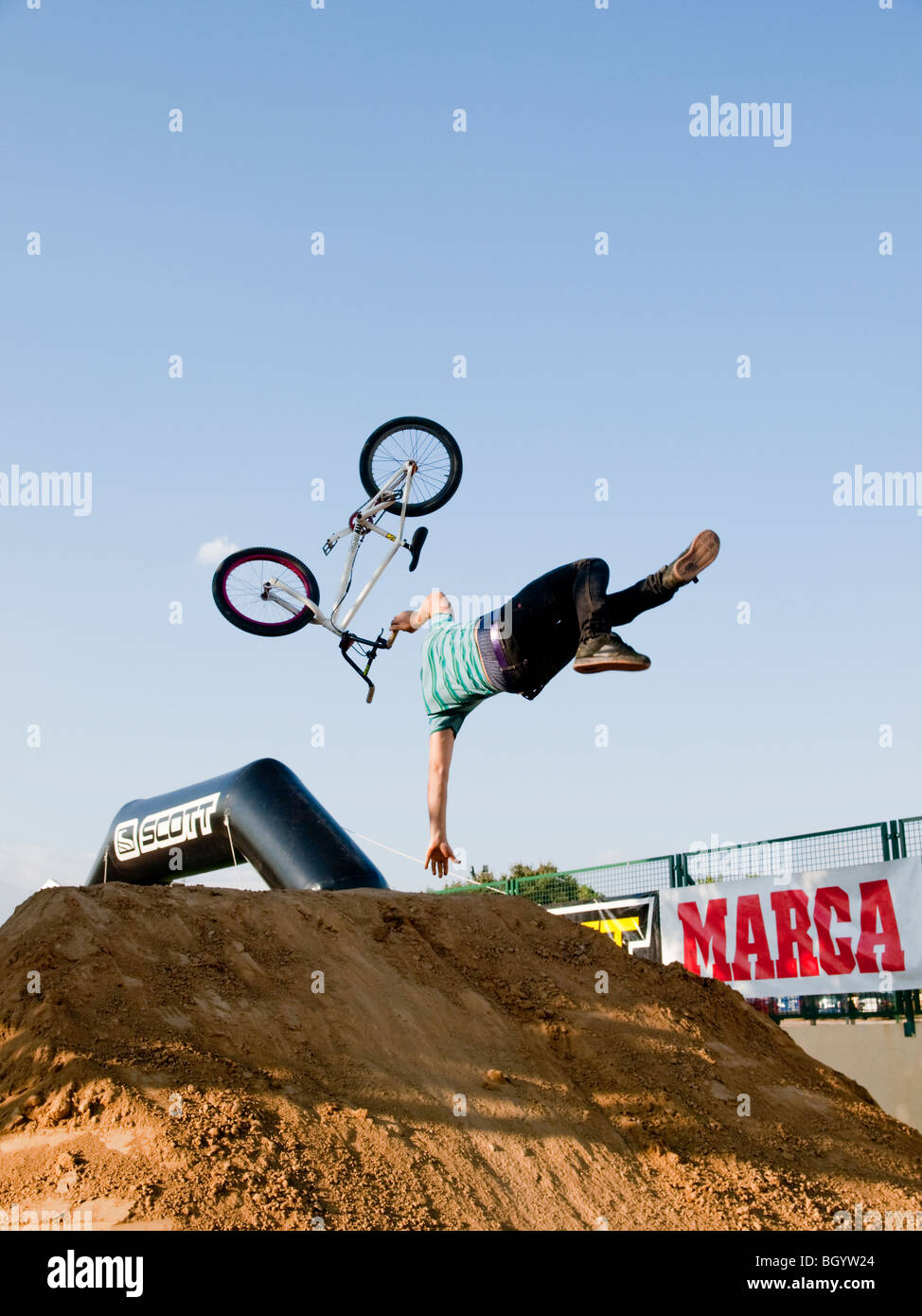 Acrobatic biker falling in Festibike 08 Stock Photo - Alamy
