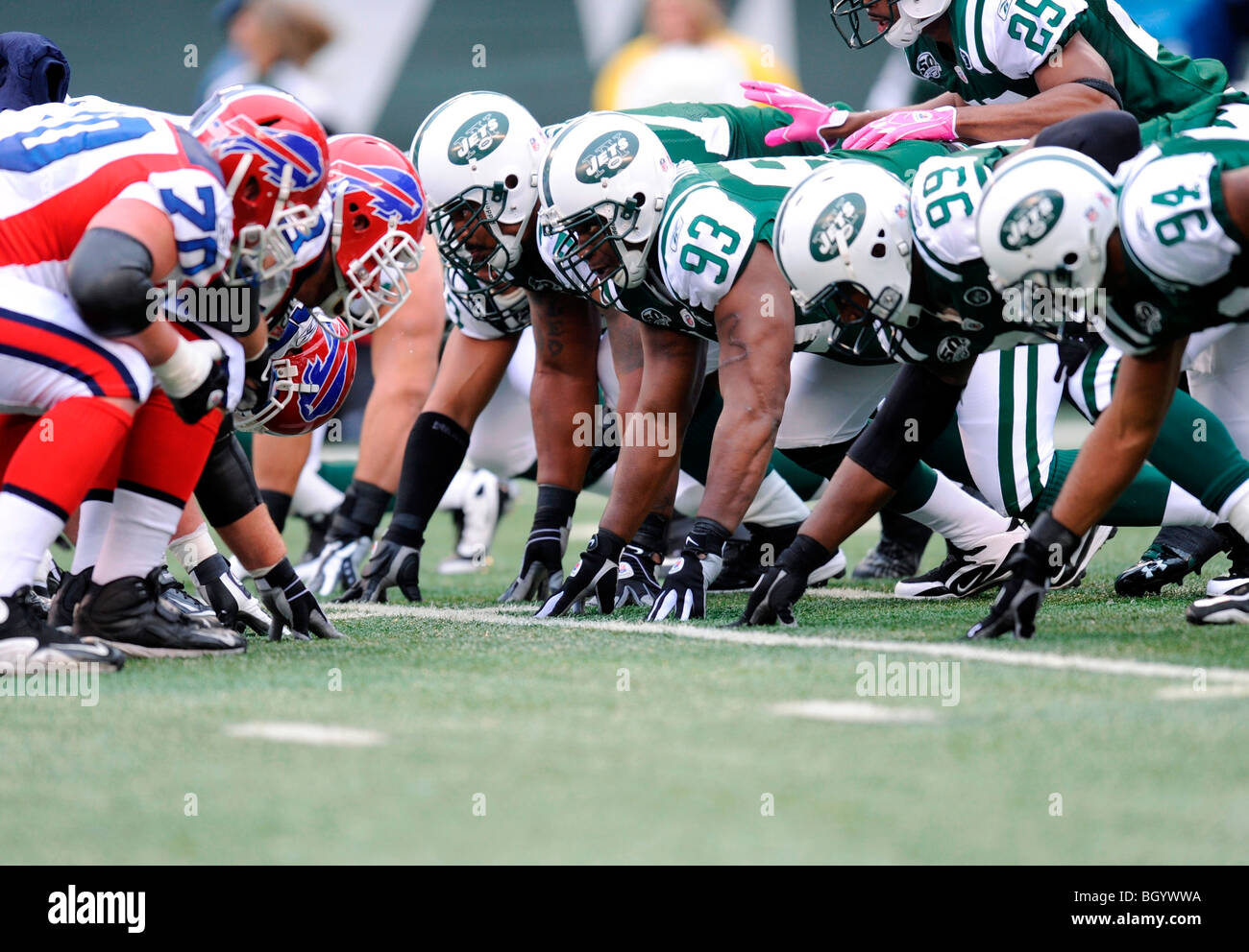 Members of of the New York Jets defense line up against the Buffalo ...