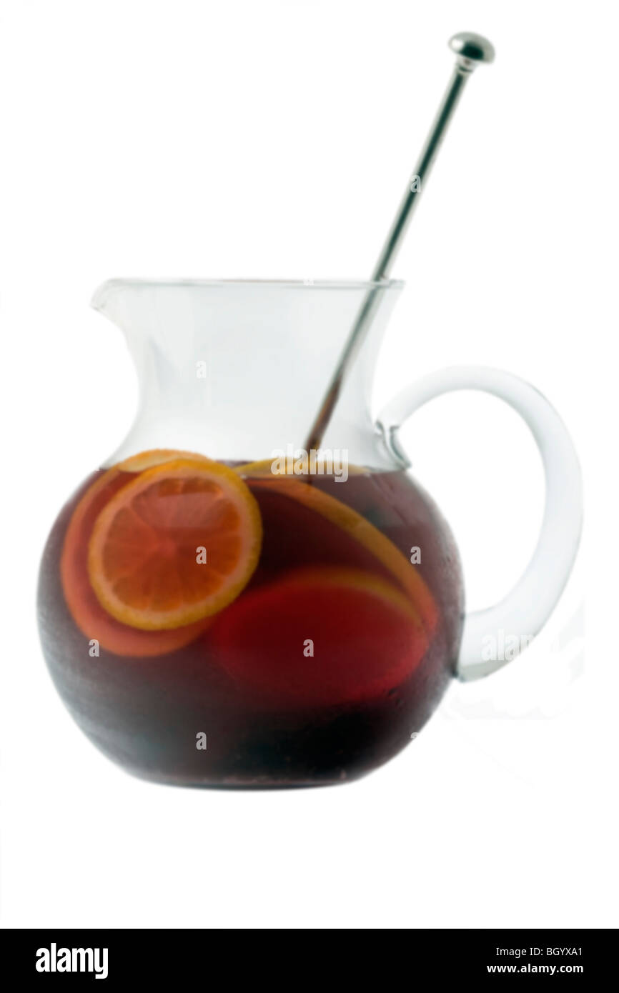 Red Wine Sangria in pitcher on white background Stock Photo - Alamy