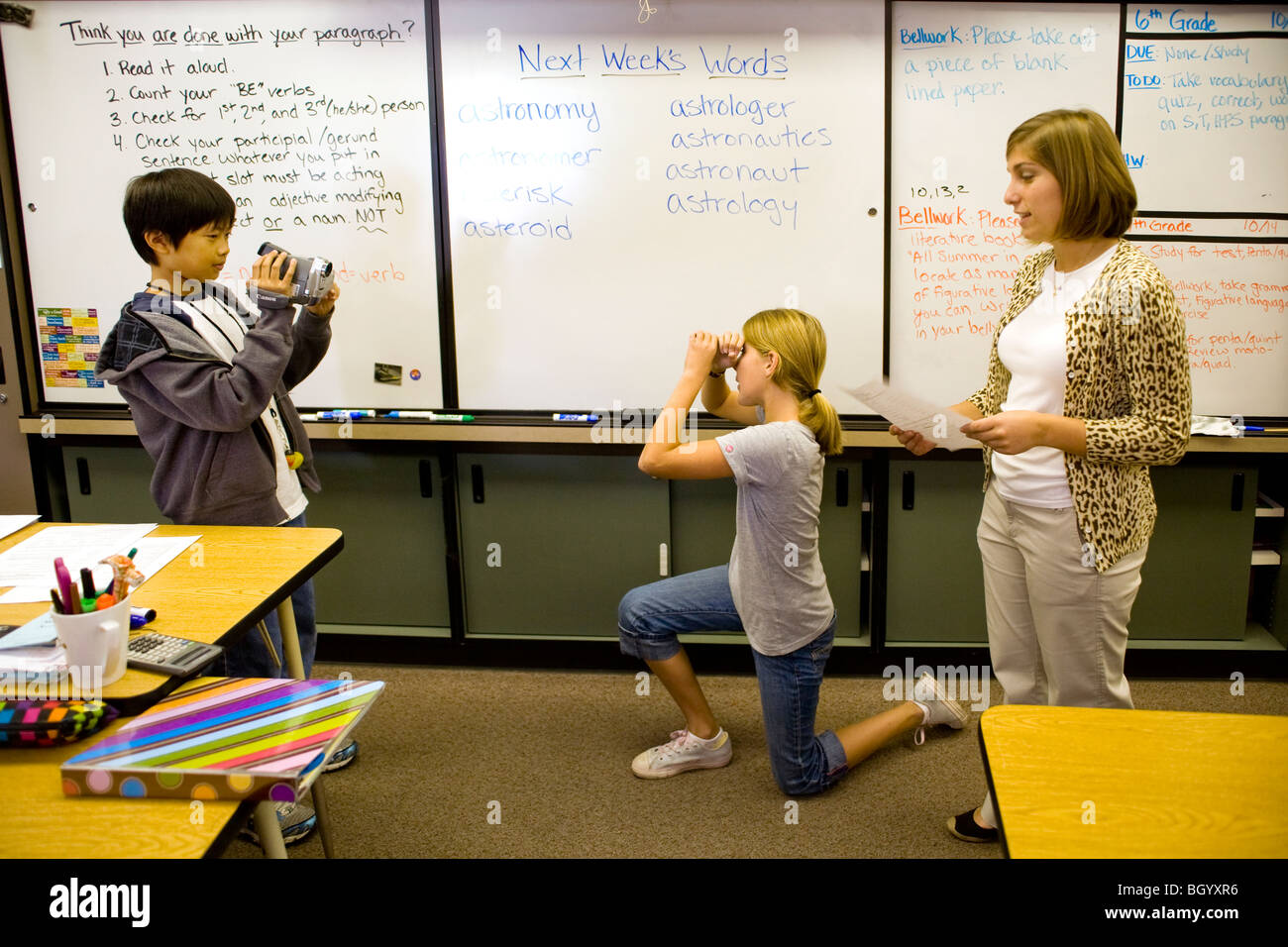 California middle school students act out vocabulary word meanings ...
