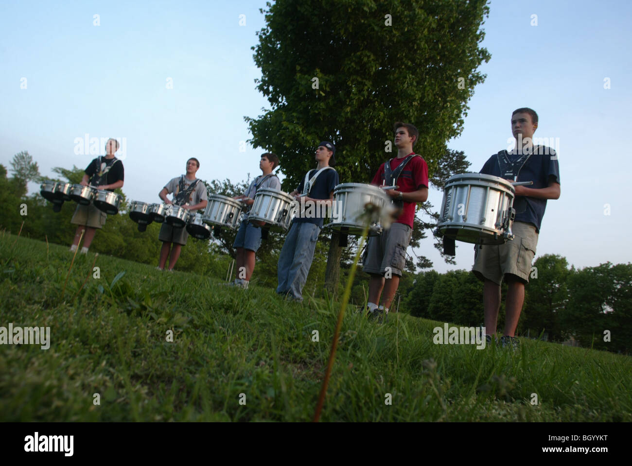 Bloomington High School North drummers practice for a marching ...