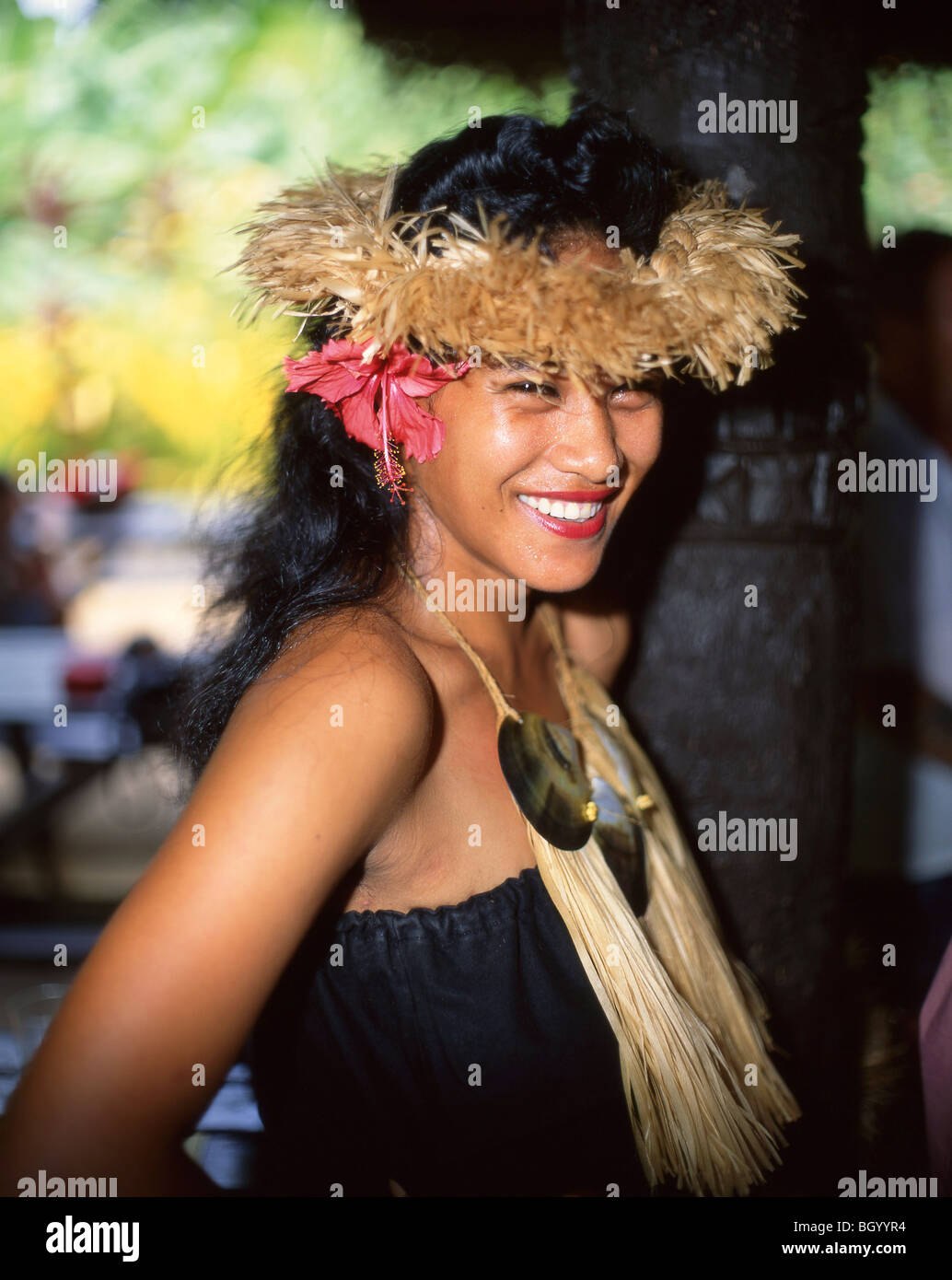 Young Polynesian female dancer, Rarotonga, Cook Islands, South Pacific ...