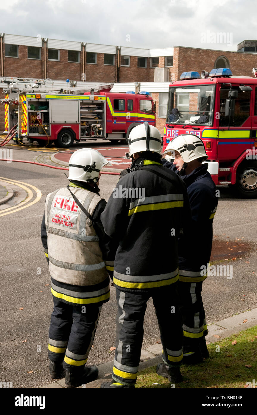 Fire engines at school on fire Stock Photo - Alamy