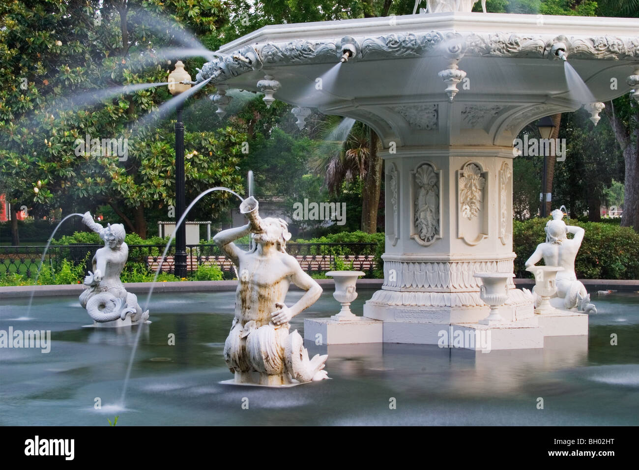 Forsyth Park Fountain in Savannah Georgia. Showing the mermen Stock ...