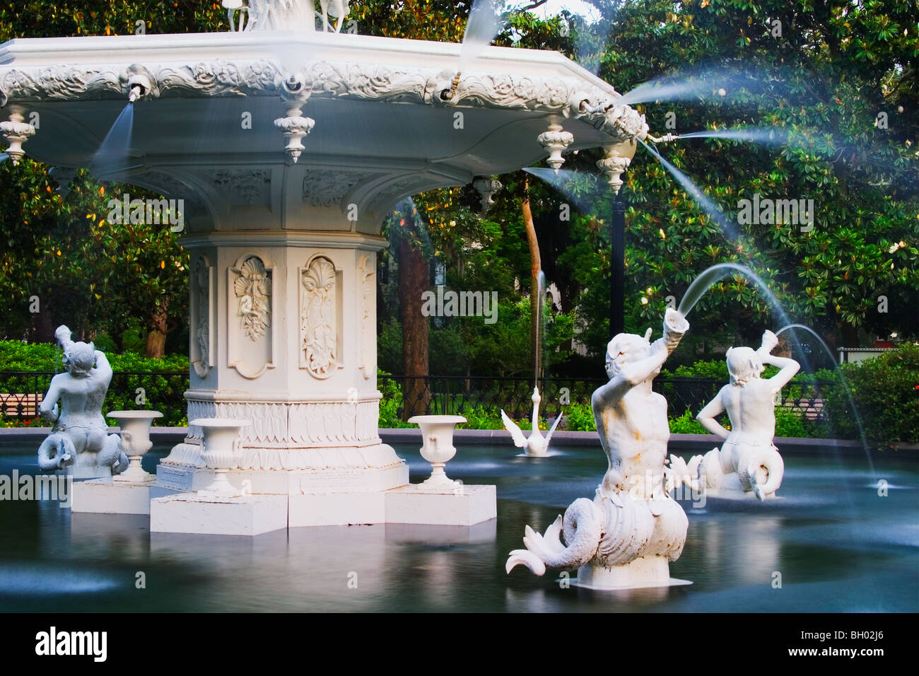 Forsyth Park Fountain in Savannah Georgia. Showing the mermen Stock ...