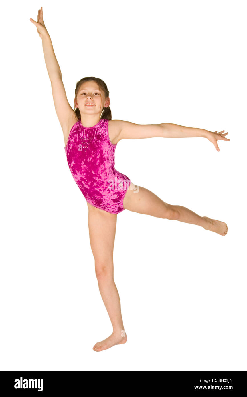 Cute Caucasian child in gymnastic poses Stock Photo - Alamy