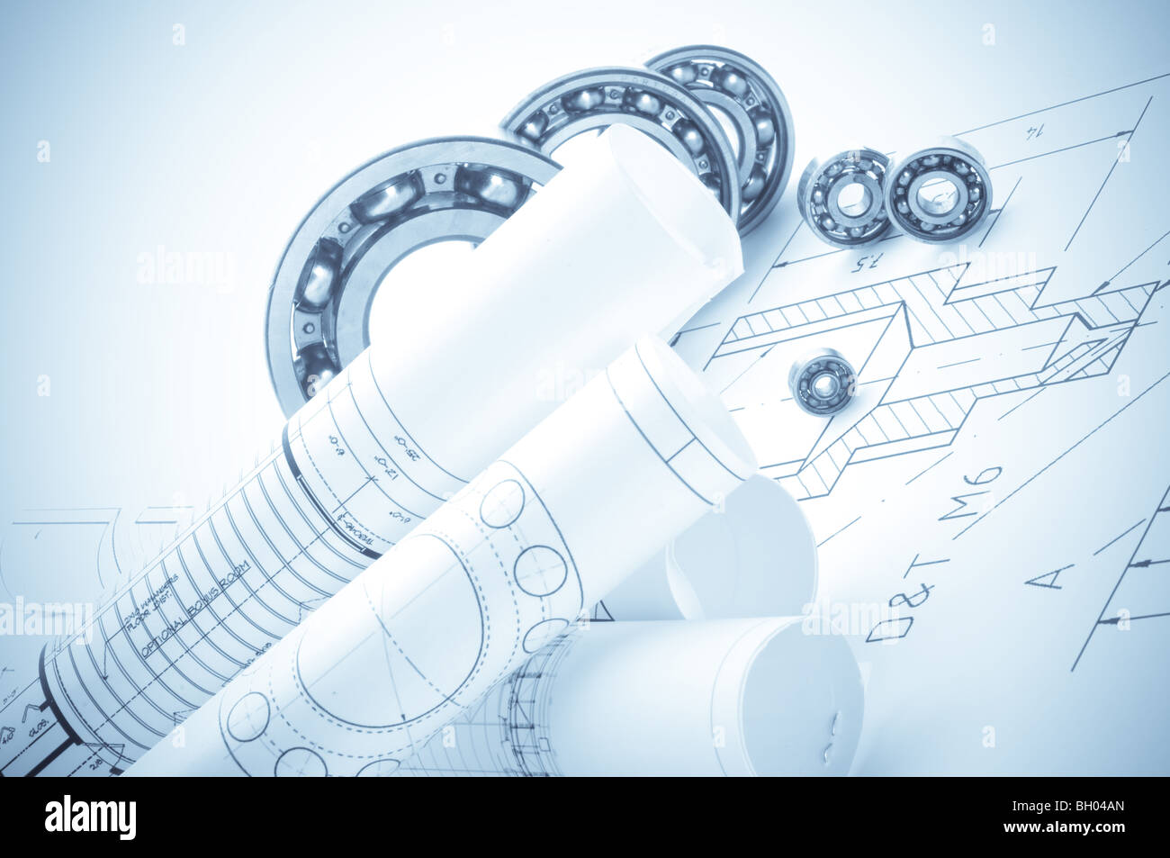 Building tools on a background of the drawing Stock Photo - Alamy