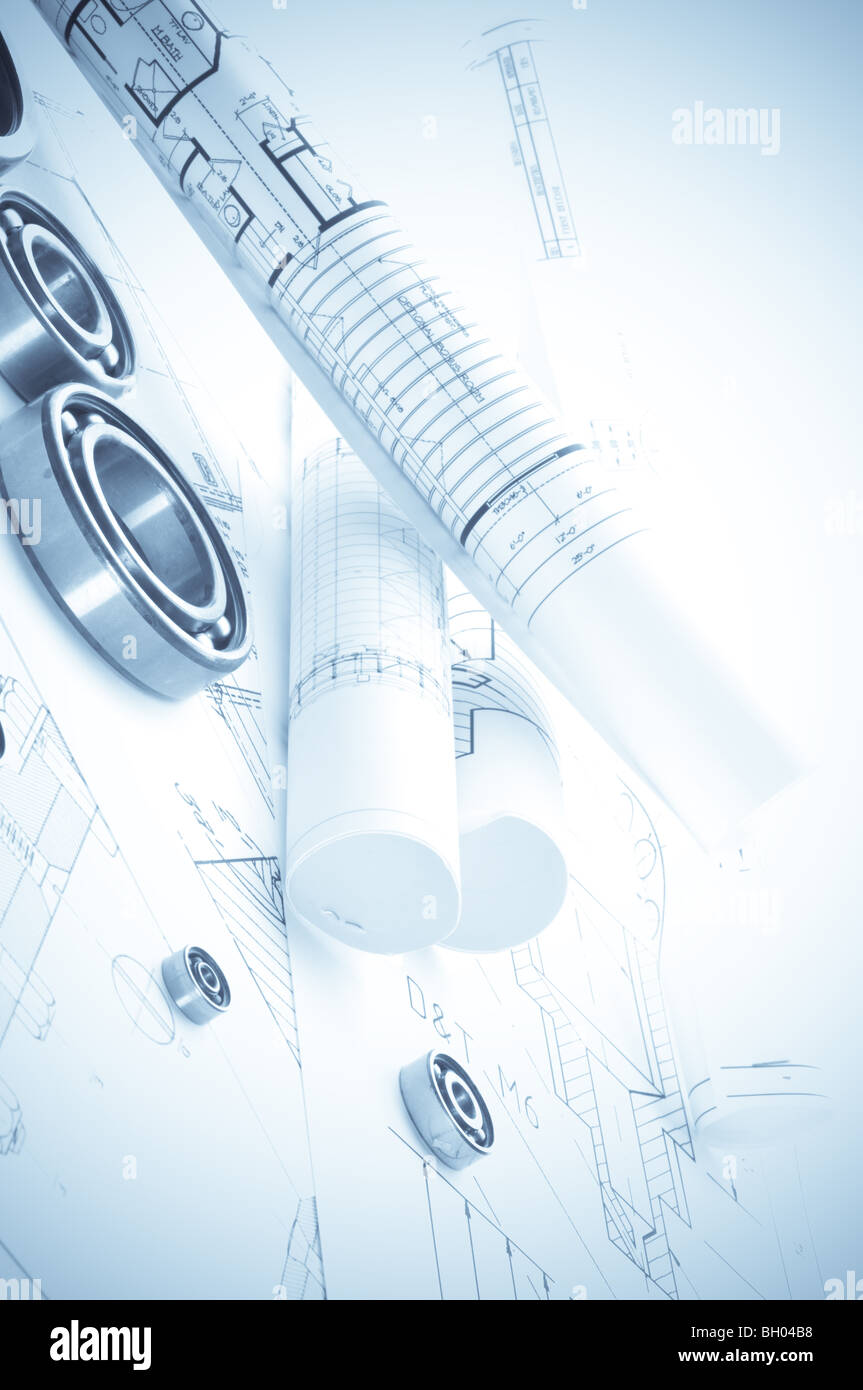 Building tools on a background of the drawing Stock Photo - Alamy