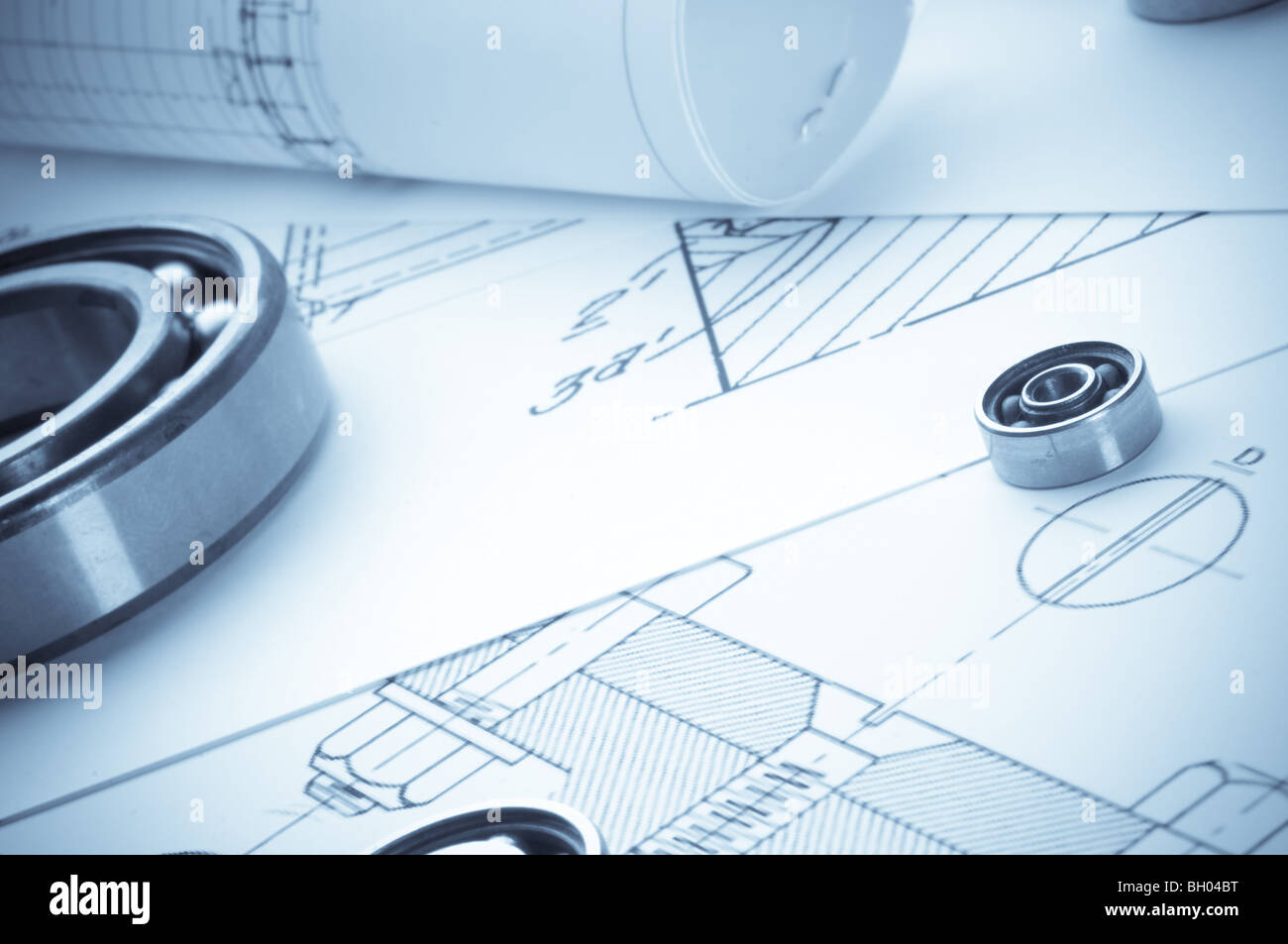 Building tools on a background of the drawing Stock Photo - Alamy