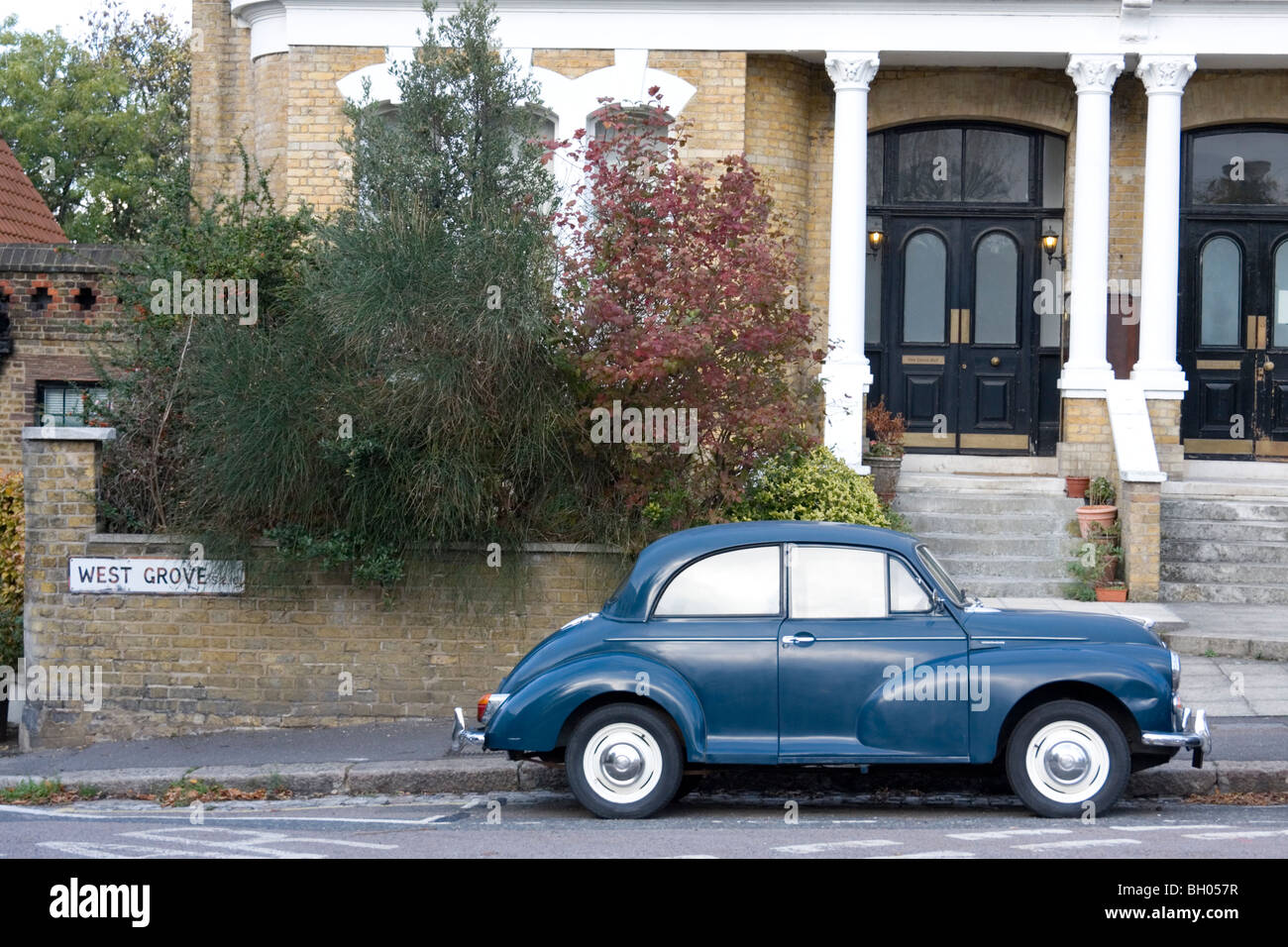 classic blue morris minor Stock Photo - Alamy