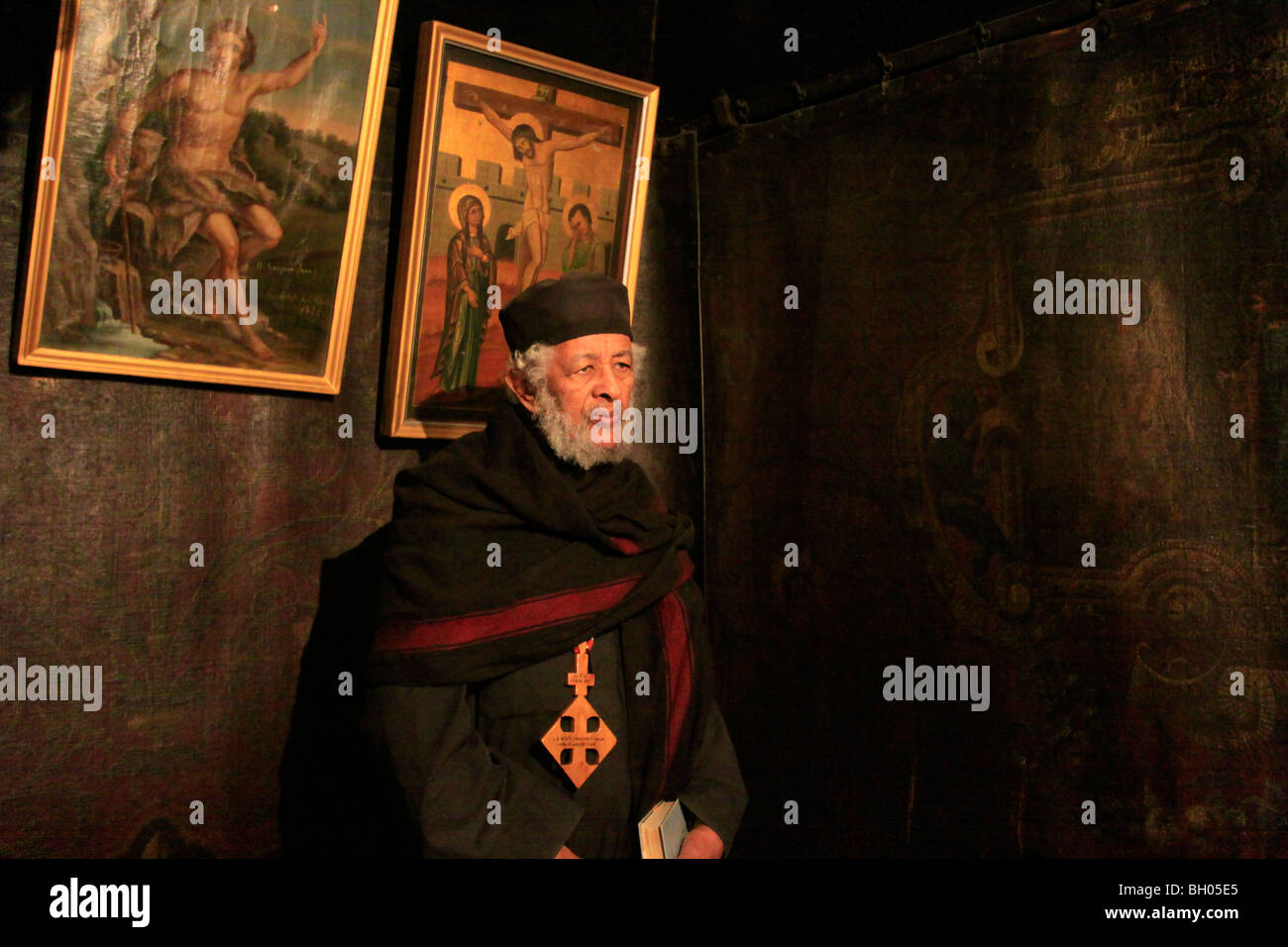Bethlehem, Ethiopian Orthodox monk at the Grotto of the Nativity Stock ...