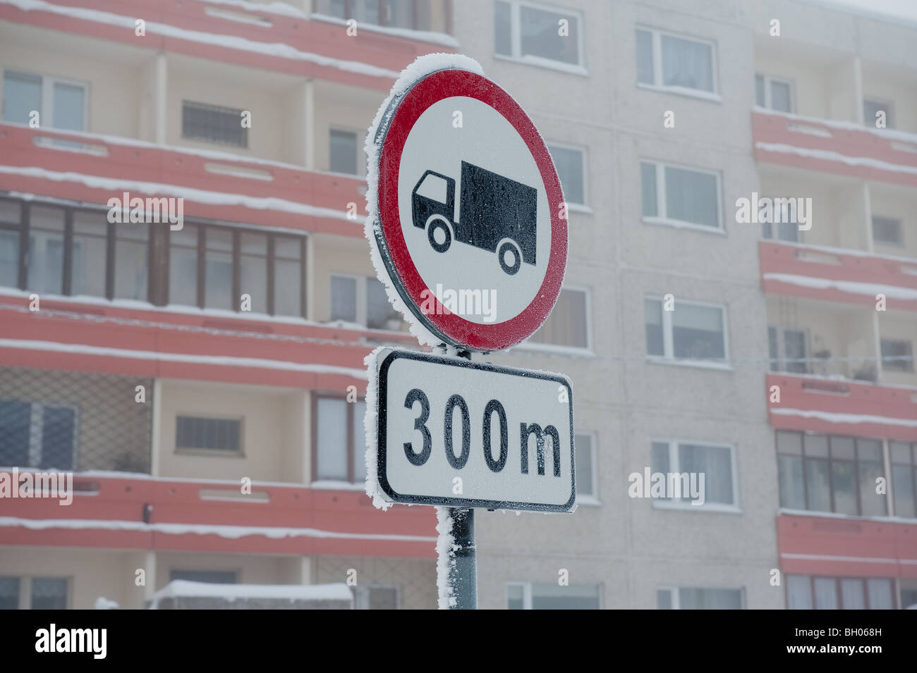 Rime covered traffic sign during winter Stock Photo - Alamy