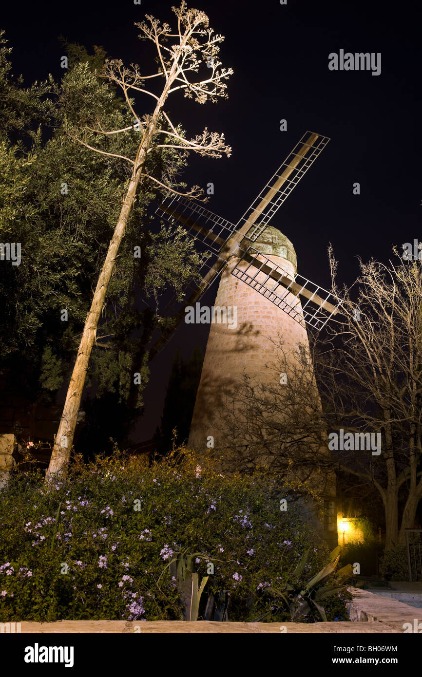 Montefiore Windmill at night, Jerusalem, Israel Stock Photo - Alamy