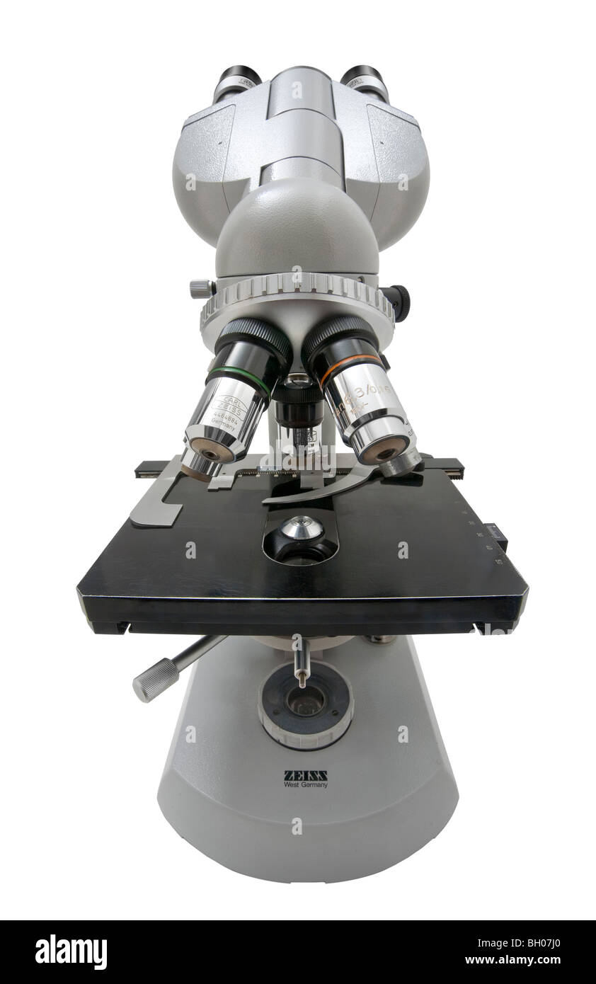 Front distorted view of a Zeiss standard compound microscope white ...