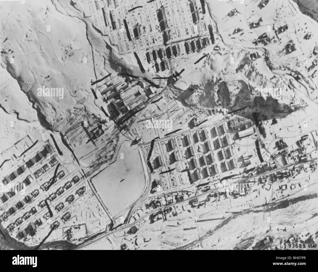 Numerous barrack buildings in this aerial photo from Air Force RB-29 ...