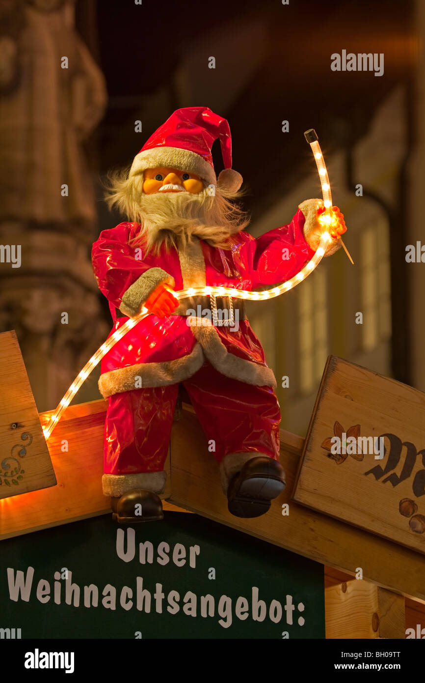 Santa Claus atop a market stall during the Christkindlmarkt (Christmas ...