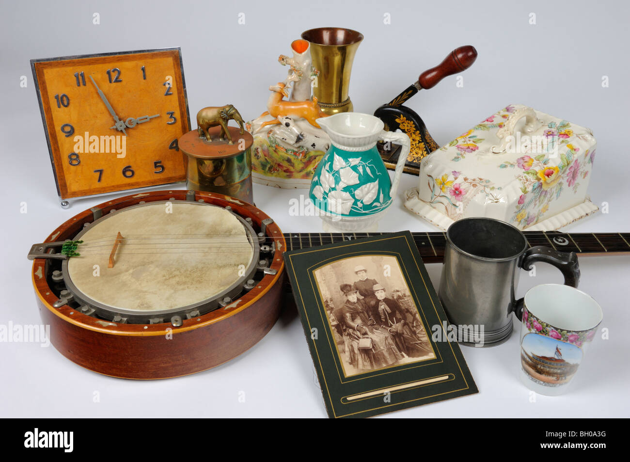 Assortment antique bric a brac objects including hi-res stock ...