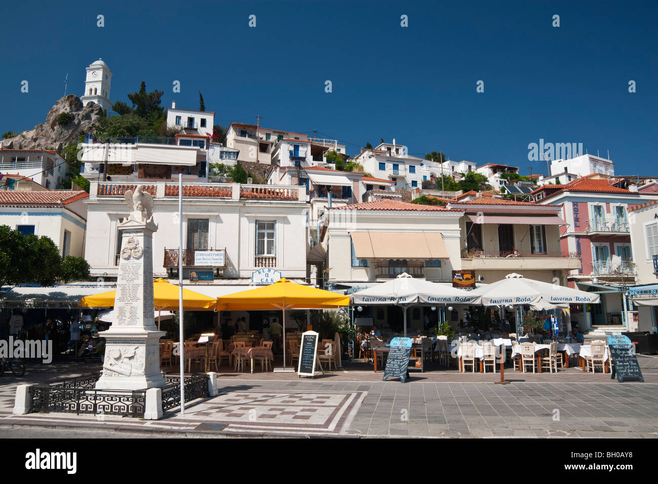 Iroon Square and the clock tower, Poros Town, Greece Stock Photo - Alamy