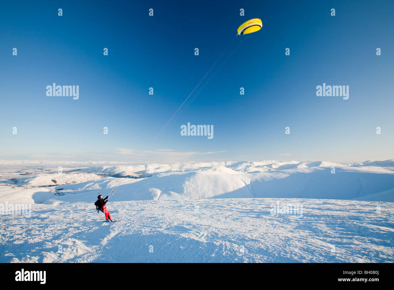 Upskiing on Great Dodd in the Helvellyn Range, Lake District, UK. This ...