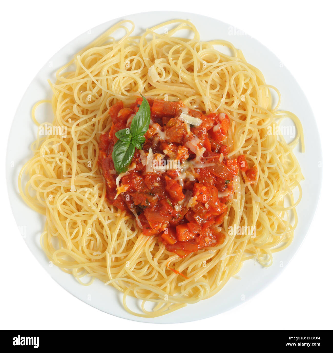 Close-up vertical view of Spaghetti al Pomodoro - spaghetti with tomato ...