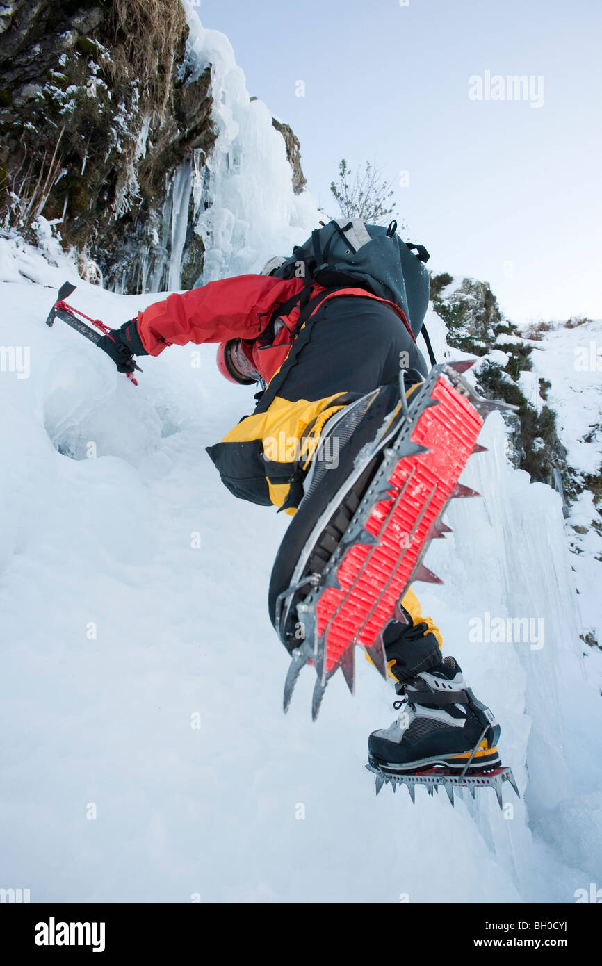 Mike Withers ice climbing on Fisher place Ghyll in the Lake District ...