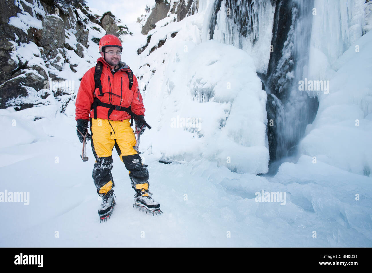 Mike Withers ice climbing on Fisher place Ghyll in the Lake District ...