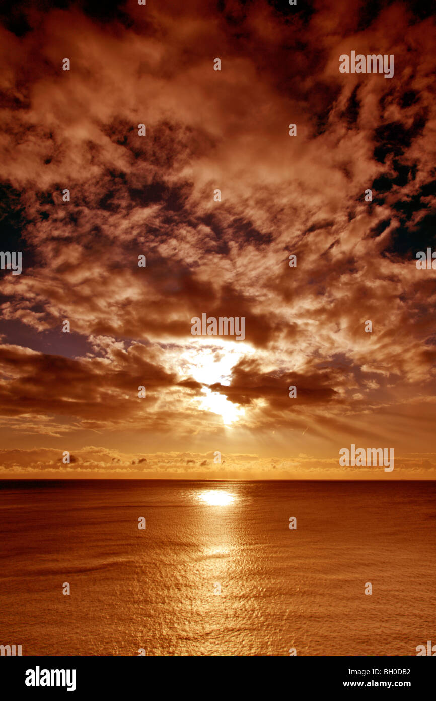 Sunset Altocumulus stratiformis Clouds over English Channel UK Stock ...