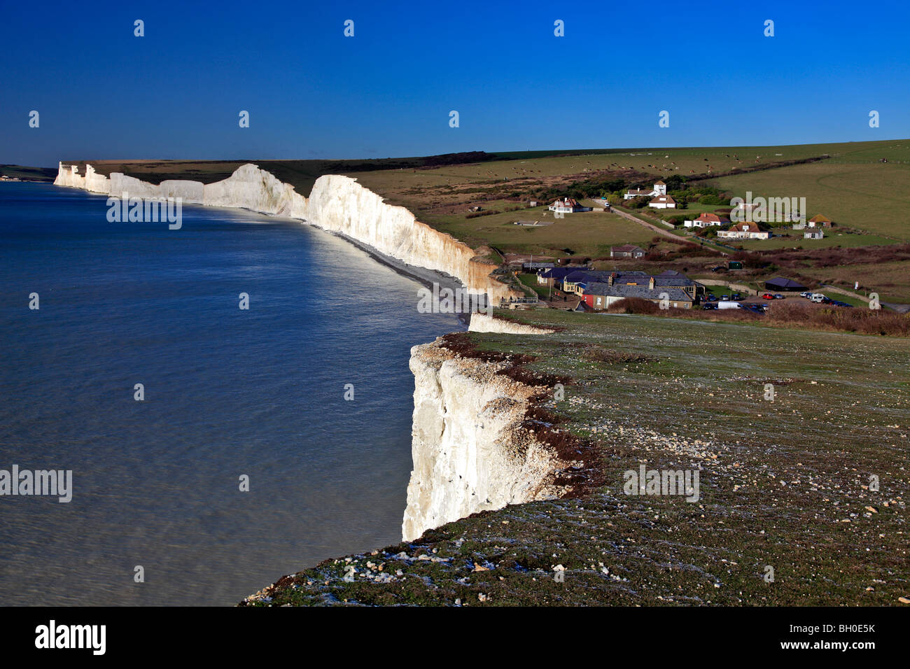 Seven 7 Sisters White Chalk Cliffs Sussex Coast English Channel England ...