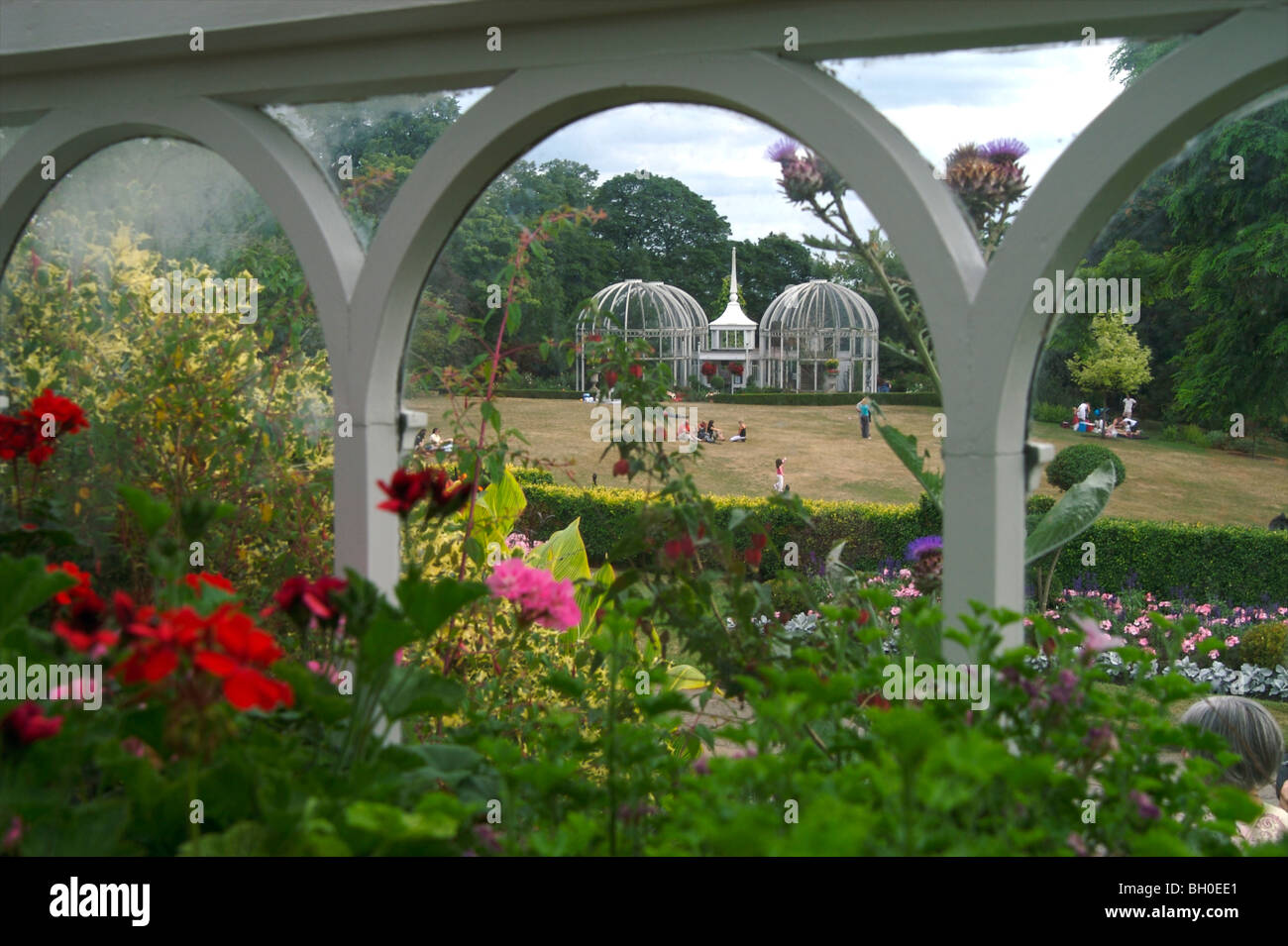 Botanical gardens view through arches, Birmingham, UK Stock Photo - Alamy