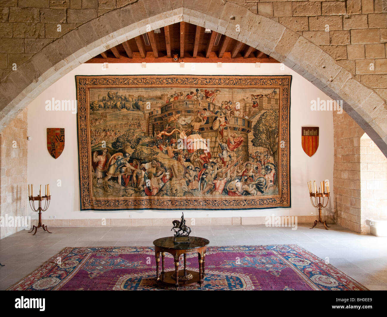 Almudaina Royal Palace in Palma de Mallorca, Spain. Interior view with ...