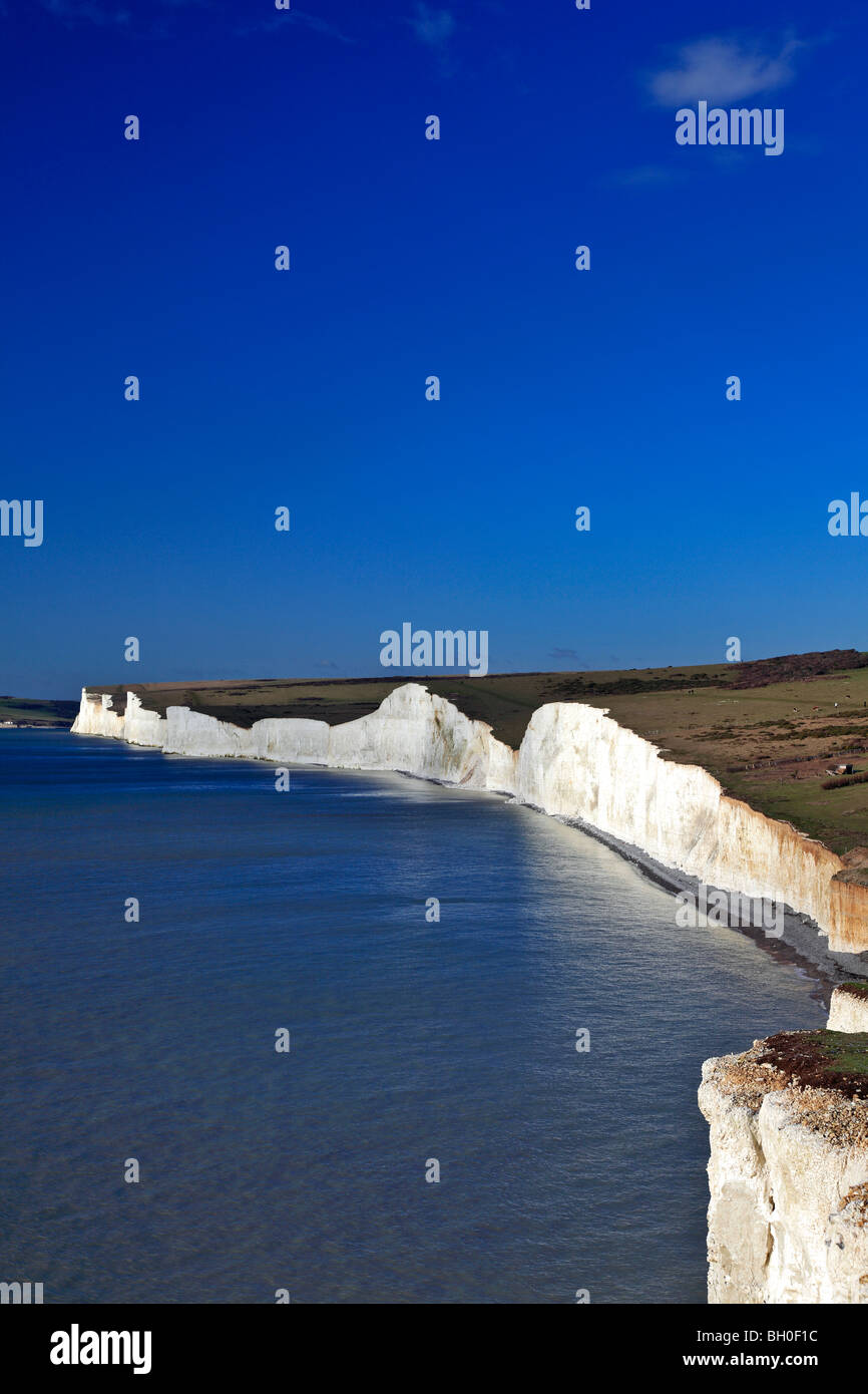 Seven 7 Sisters White Chalk Cliffs Sussex Coast English Channel England ...