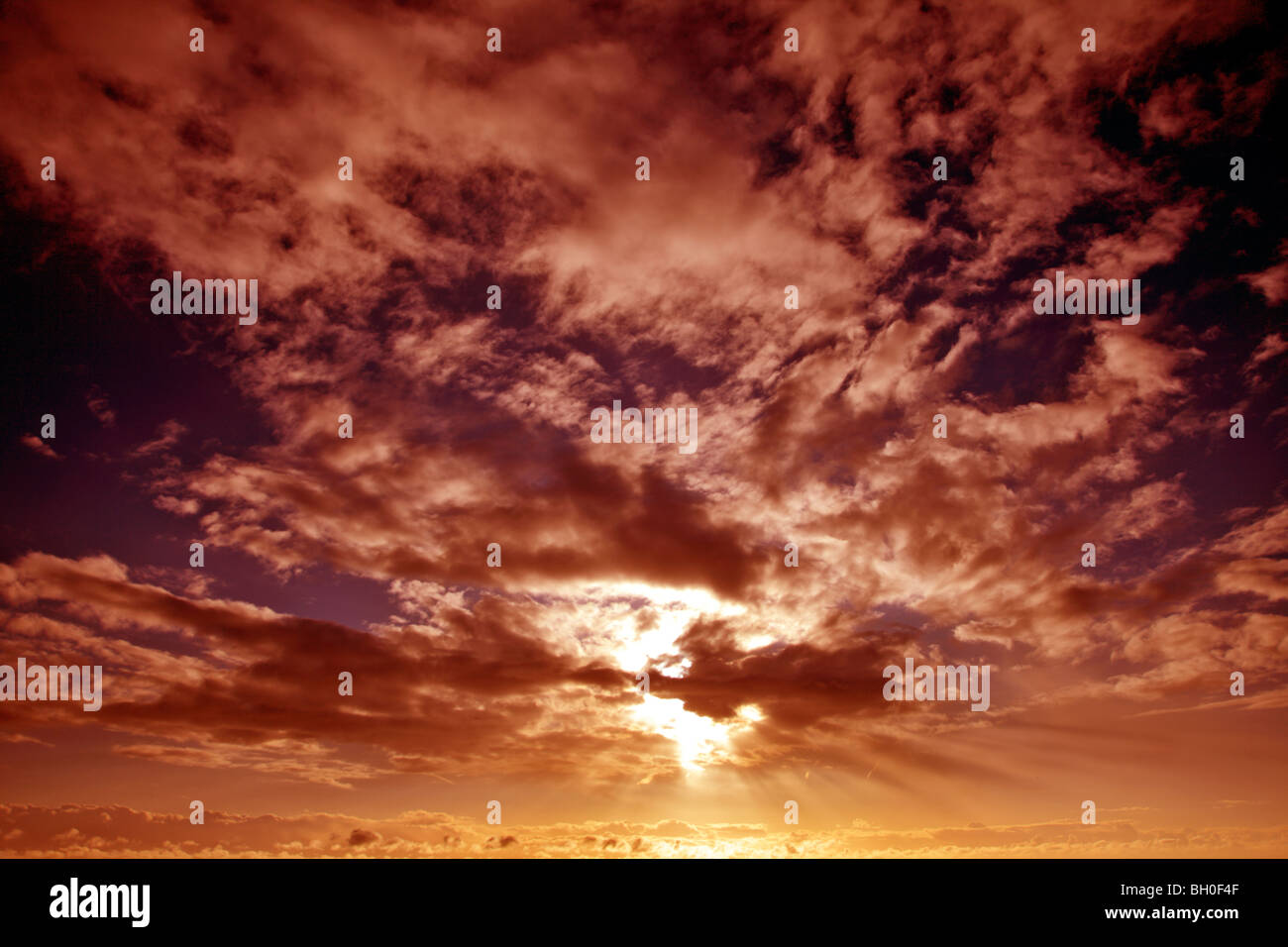 Sunset Altocumulus stratiformis Clouds over English Channel UK Stock ...