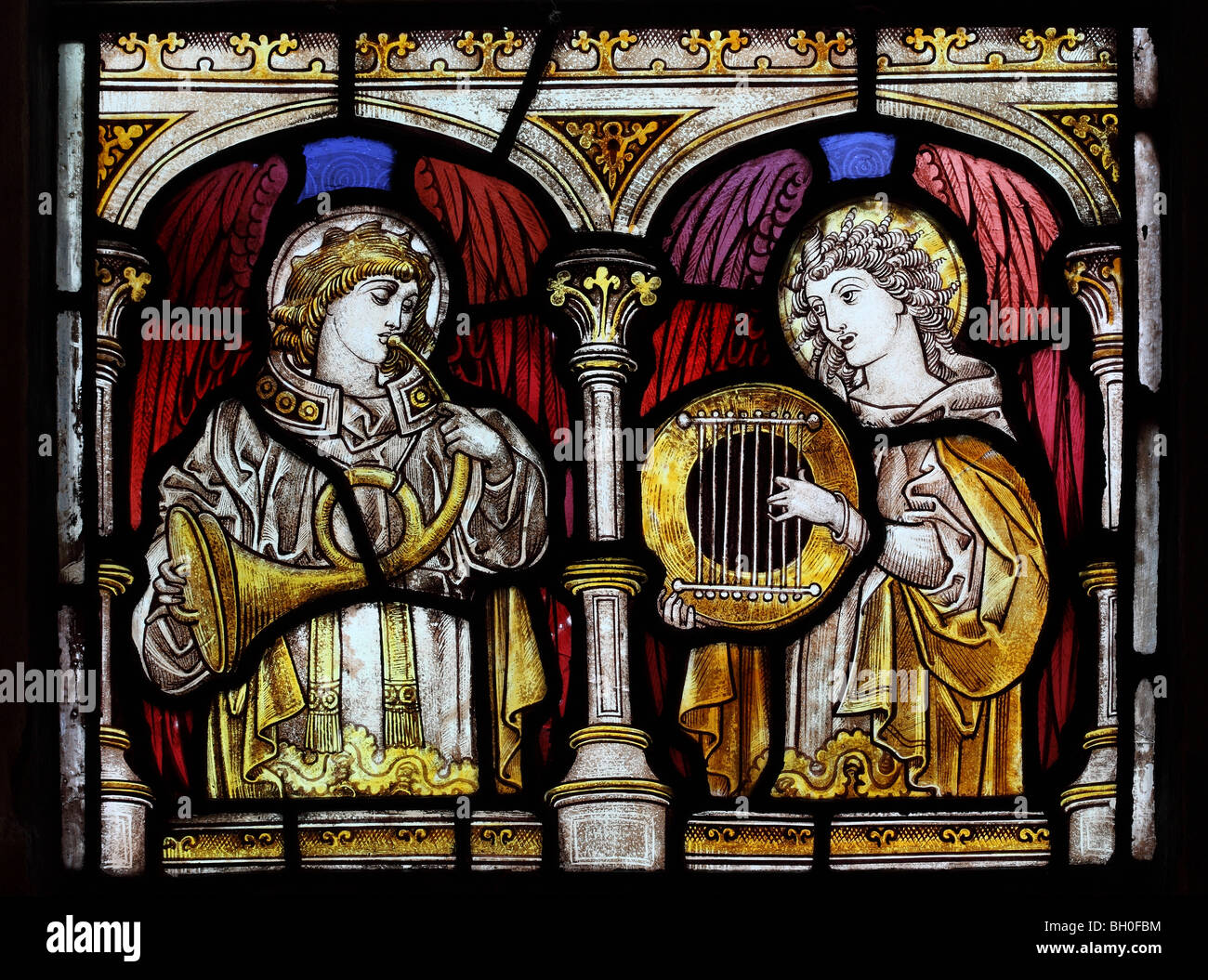 stained glass music musician harp heritage Prestbury church st Pitter’s ...