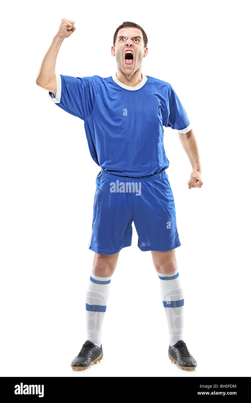 Angry soccer player isolated on white background Stock Photo - Alamy