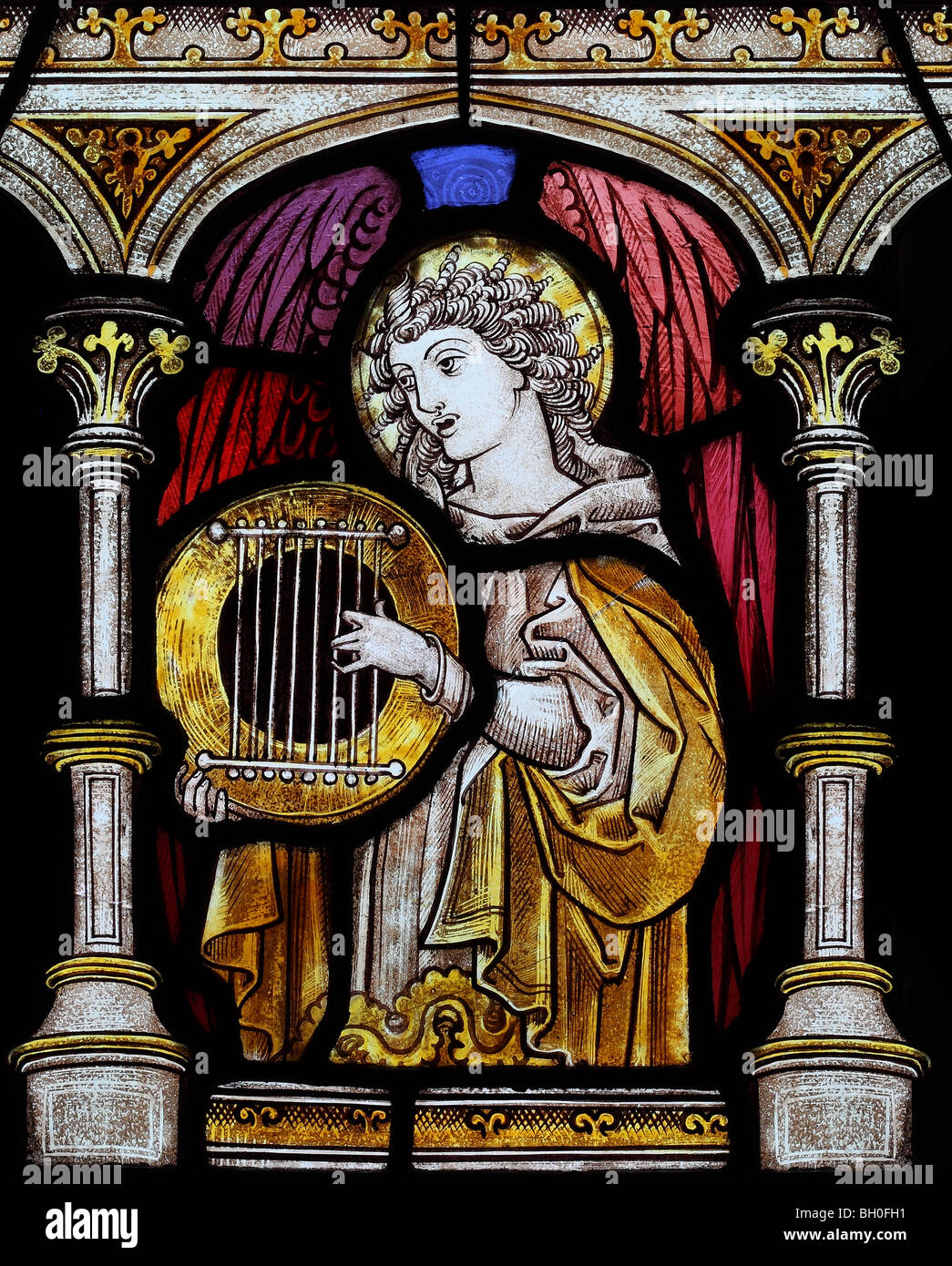 stained glass music musician harp heritage Prestbury church st Pitter’s ...