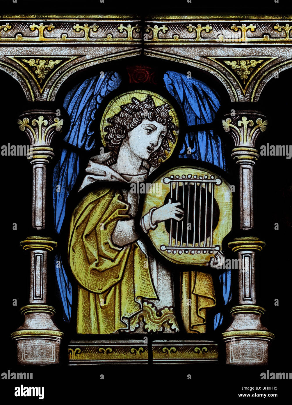 stained glass music musician harp heritage Prestbury church st Pitter’s ...