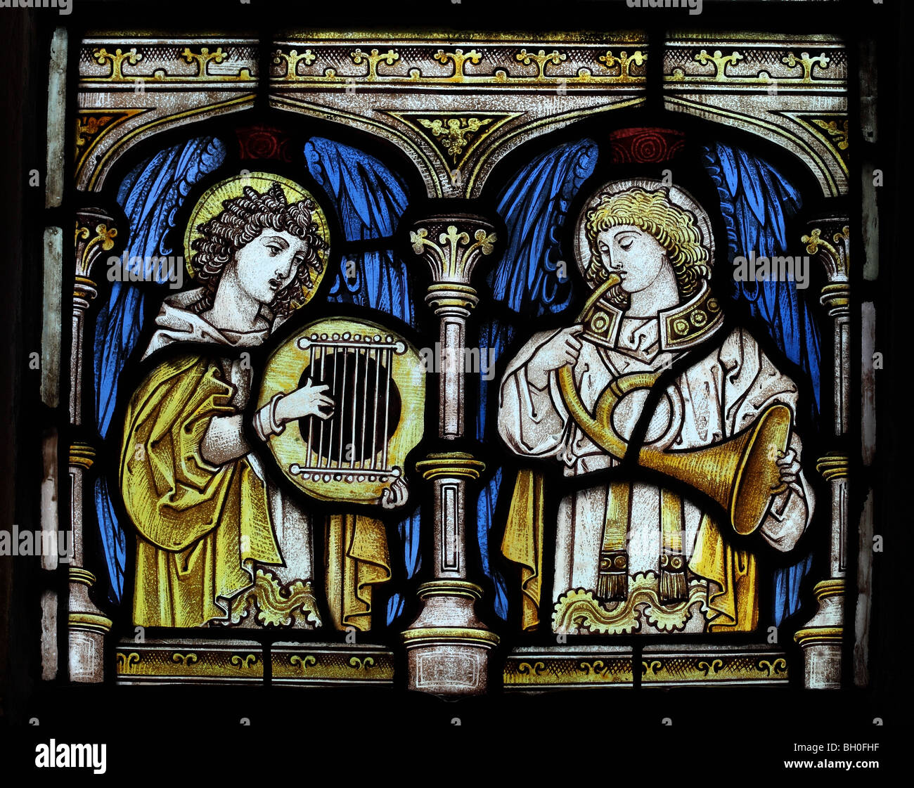 stained glass music musician harp heritage Prestbury church st Pitter’s ...