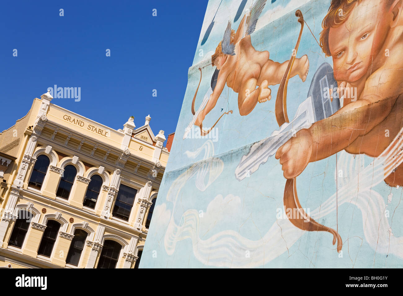 Mural & historic building on SW 2nd Avenue in the Waterfront District ...
