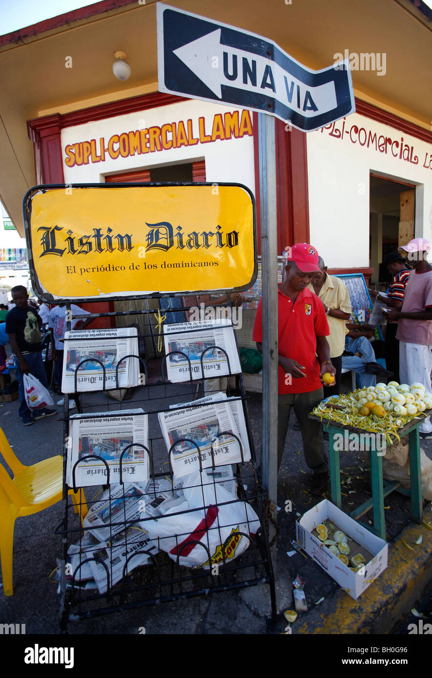 The daily newspaper for sale on a street corner, Barahona, Dominican ...