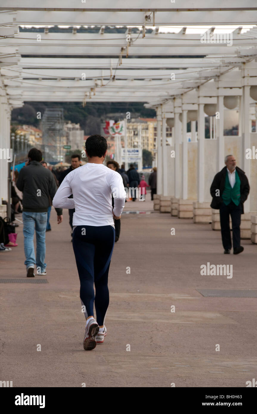 Nice, France, Street Scene, People Alone, Promenading, man Running away ...