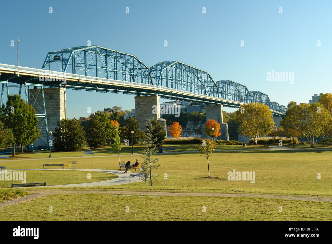 Chattanooga, TN, Tennessee, Tennessee River, riverfront park, bridge ...