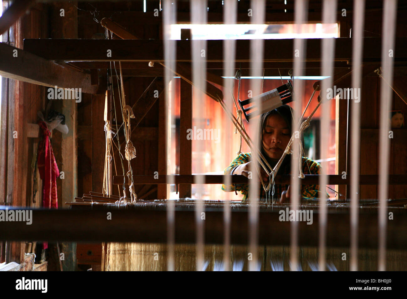 female weaver at the Inle Lake, Inle lake, Shan State, Myanmar, Burma ...
