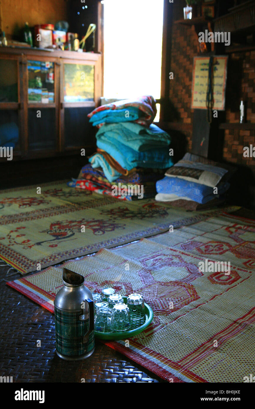 Interior view of a Shan house at a Shan mountain village, Shan State ...