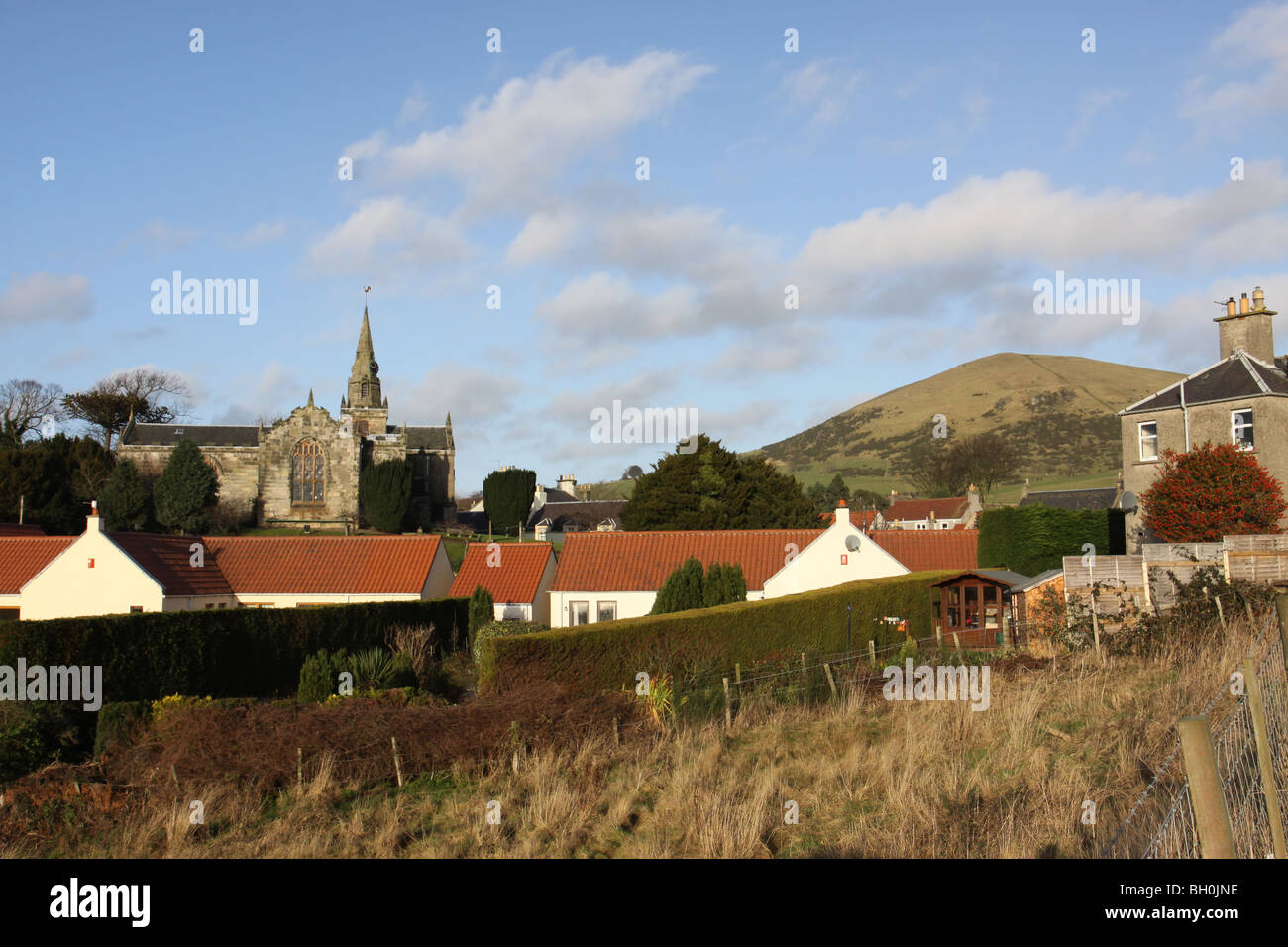 Largo Law and village of Upper Largo Fife Scotland December 2009 Stock ...