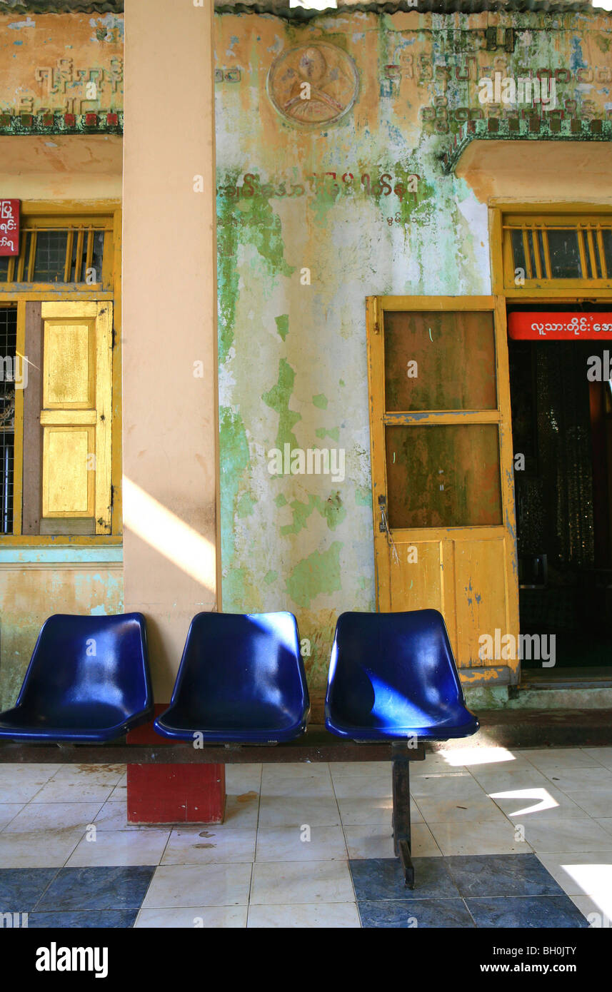 Chairs at the Popa Taung Kalat, burmese place of pilgrimage, Myanmar ...