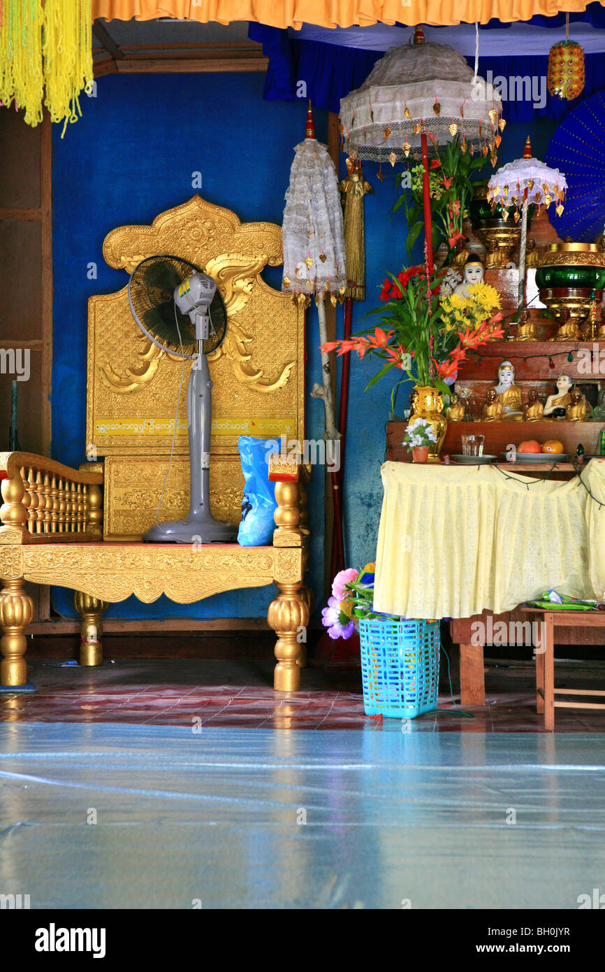 Interior view of a buddhist temple at a Moken village, Mergui ...