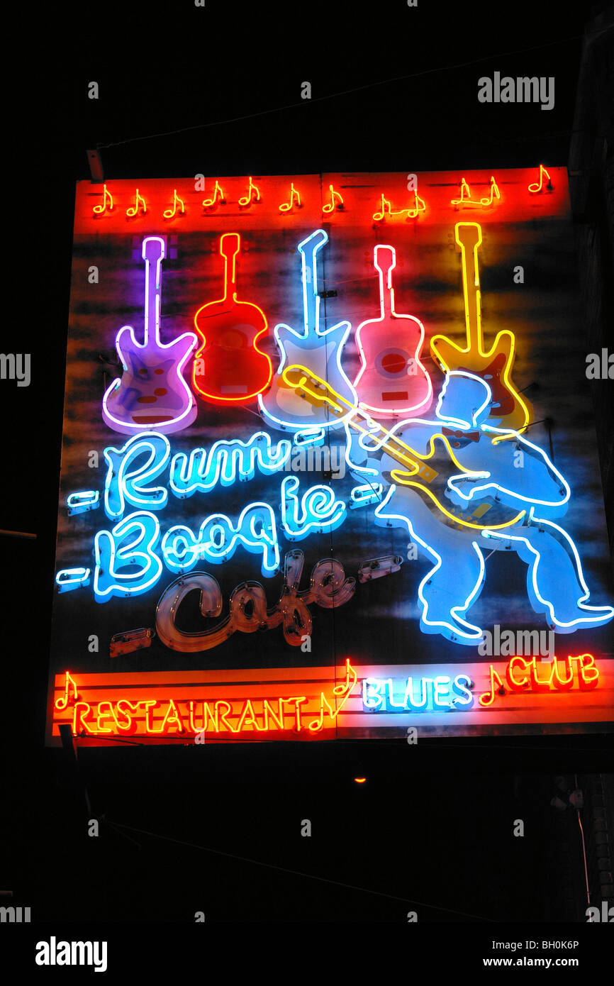 Memphis, TN, Tennessee, Downtown, Beale Street, Rum Boogie, neon sign ...