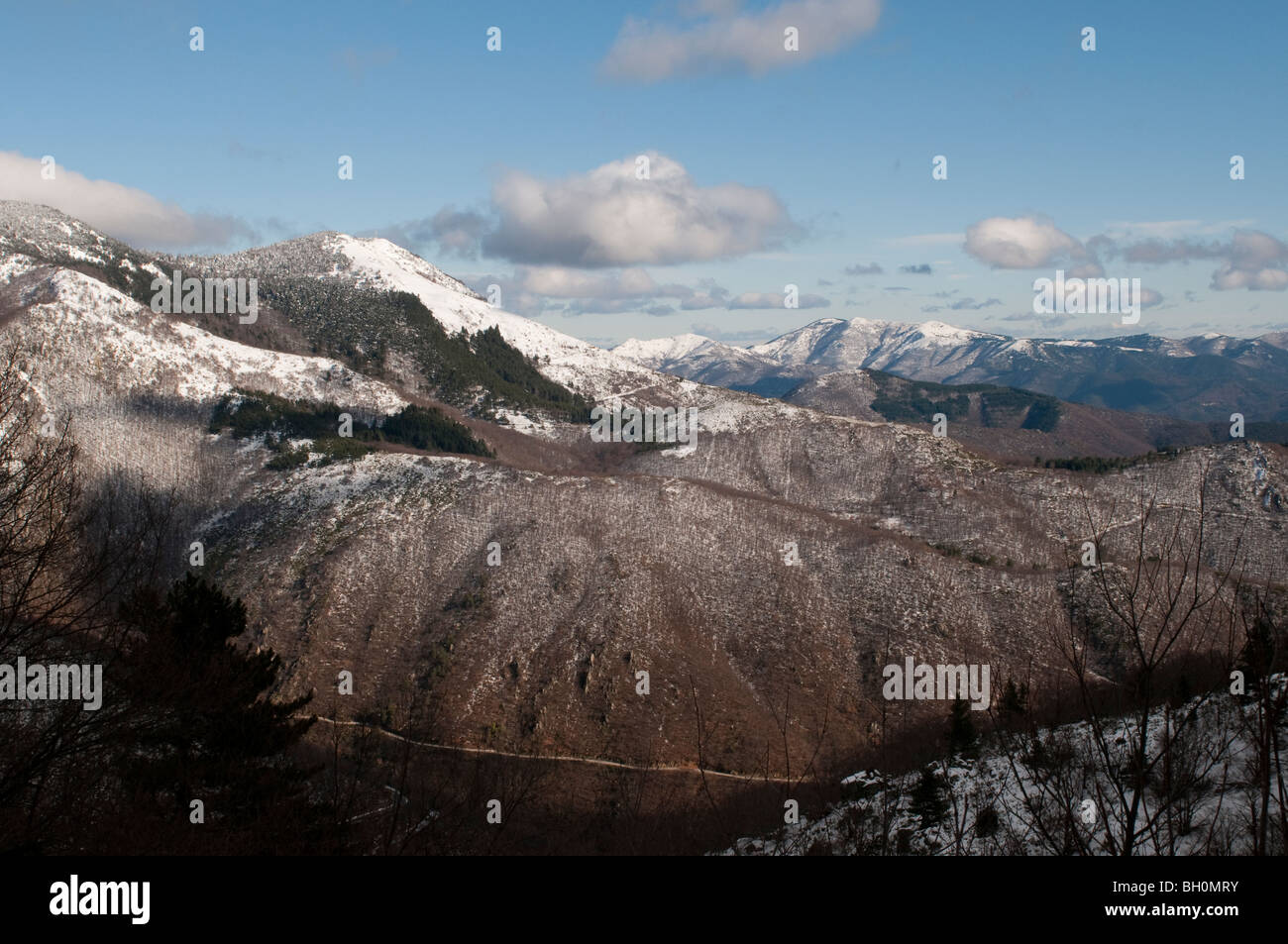 Cevennes mountains covered with snow, Southern France Stock Photo - Alamy