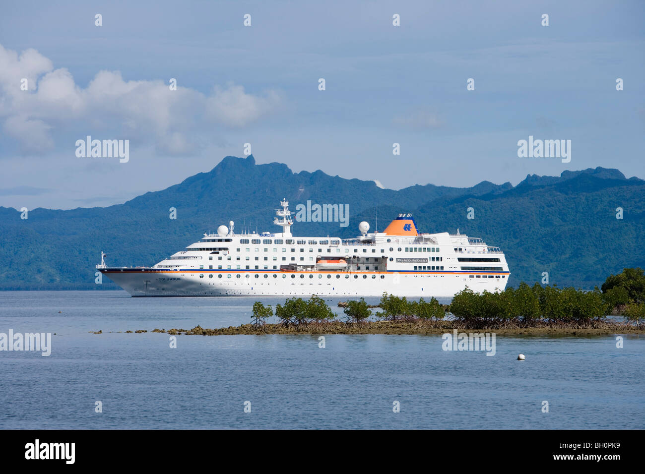 Cruiseship MV Columbus anchoring off Savusavu, Vanua Levu, Fiji Islands ...